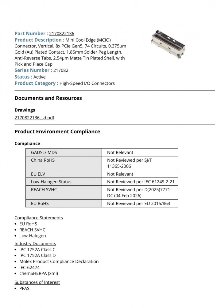 MOLEX 2170822136 product drawing page 1