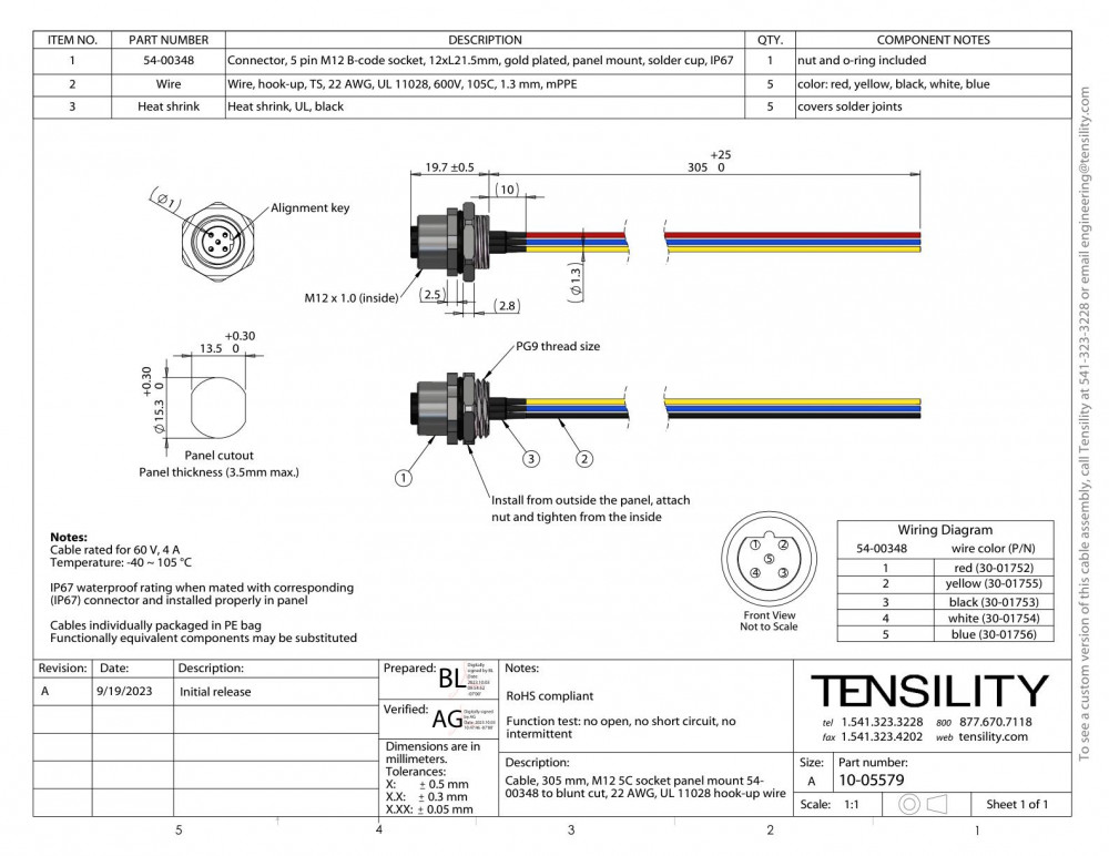 Tensility International 10-05579 technical drawing and wiring information