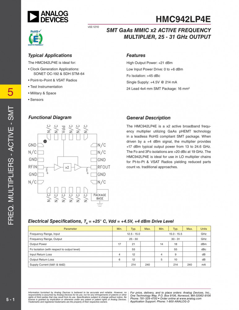 HMC942LP4E technical document, page 1