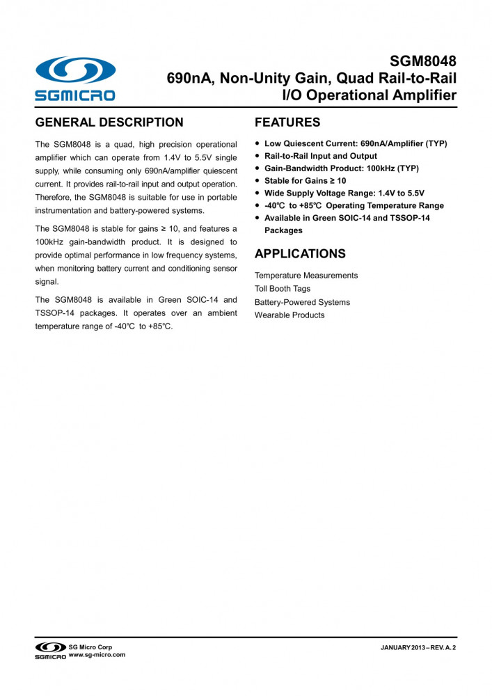 SGM8048 datasheet page 1