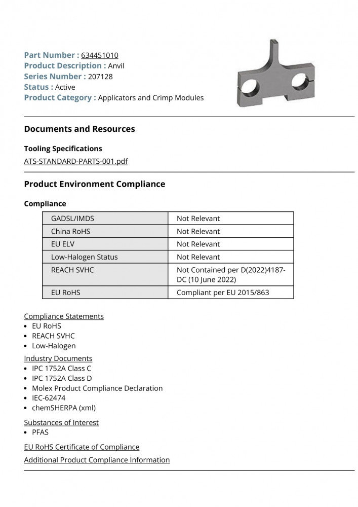 Tooling specification document preview, page 1