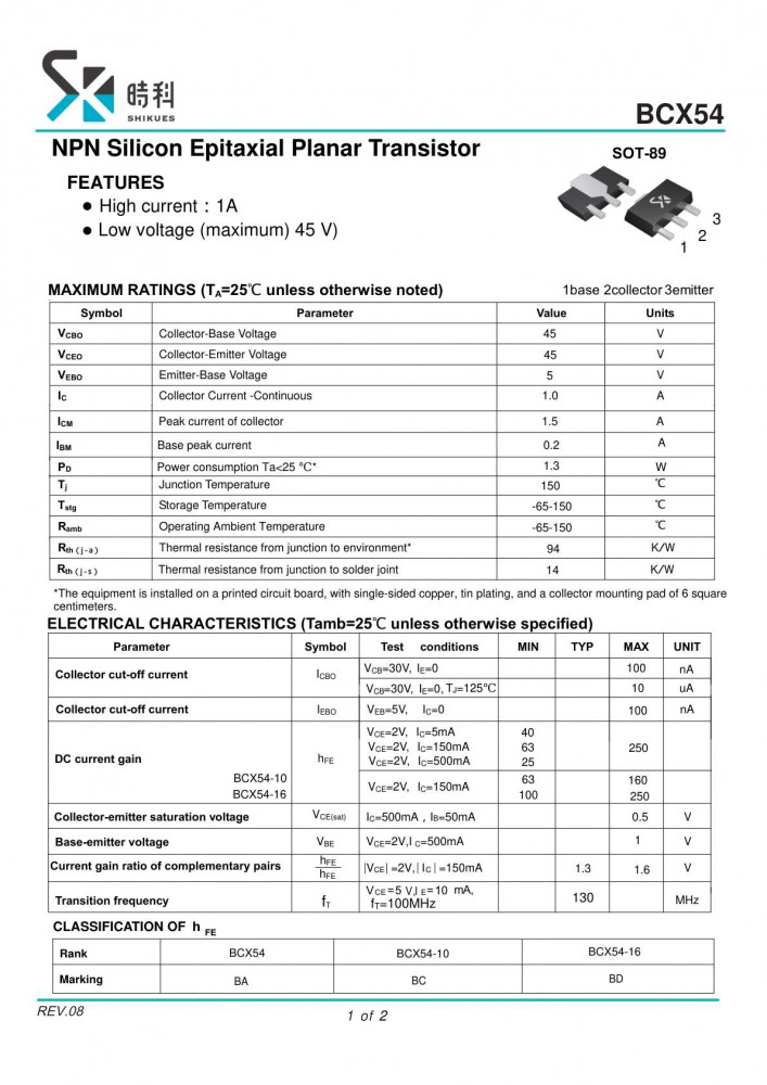 BCX54 datasheet page 1