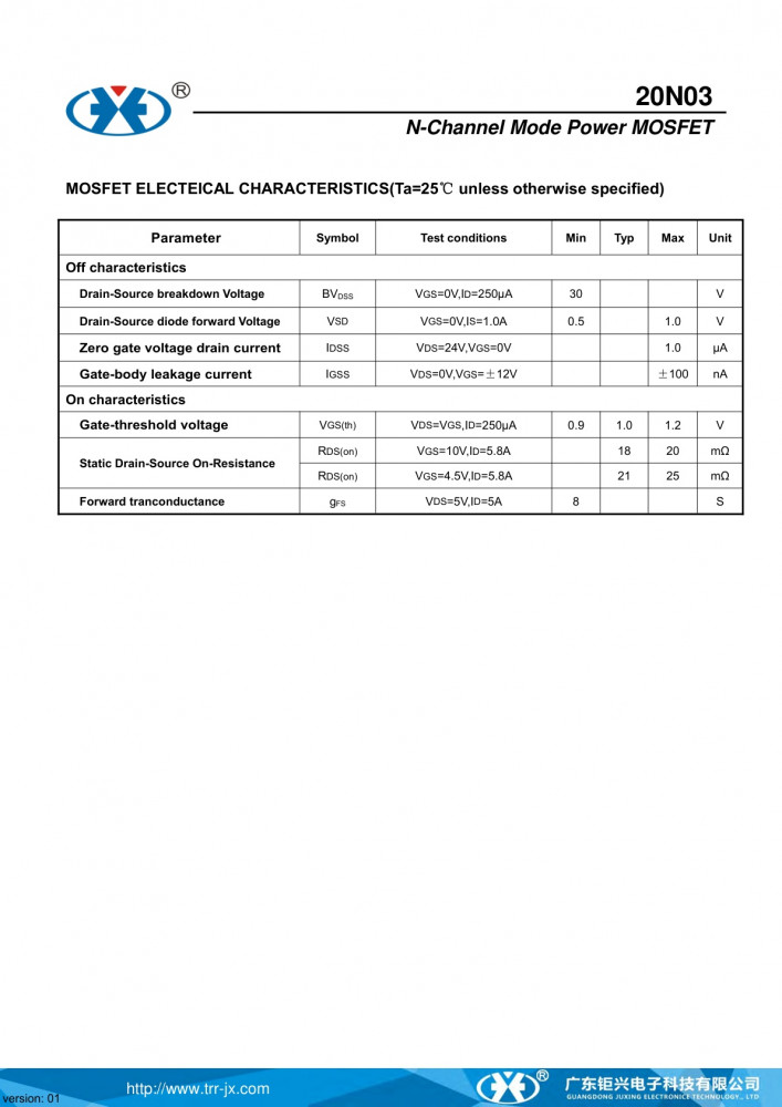 JUXING 20N03 datasheet page 2