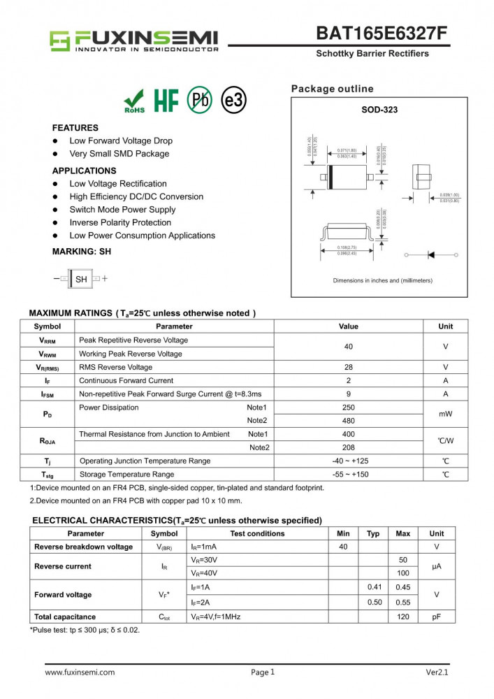 BAT165E6327F datasheet page 1