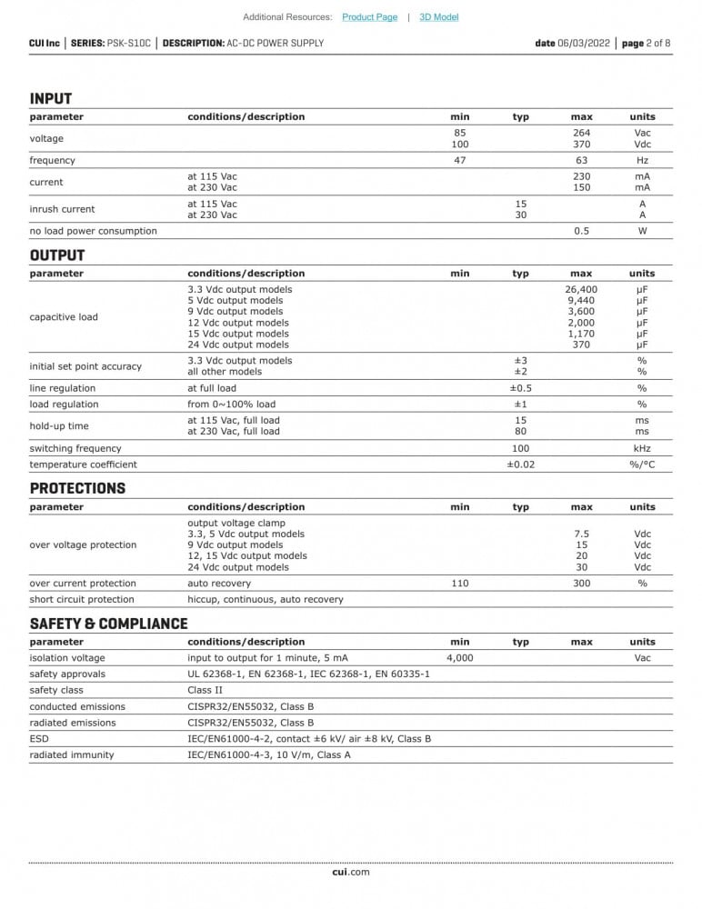 CUI PSK-S10C datasheet page 2
