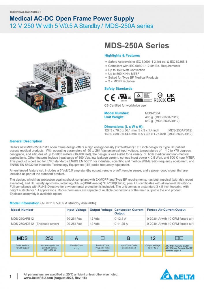 MDS-250APB12 AA datasheet page 1