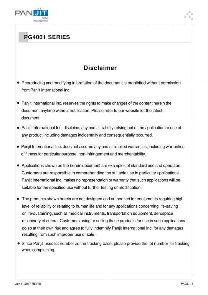 PANJIT PG4001 Series datasheet page 4