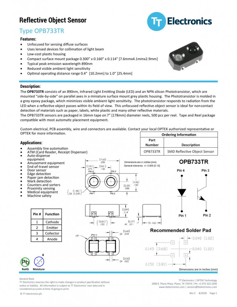 OPB733TR datasheet page 1