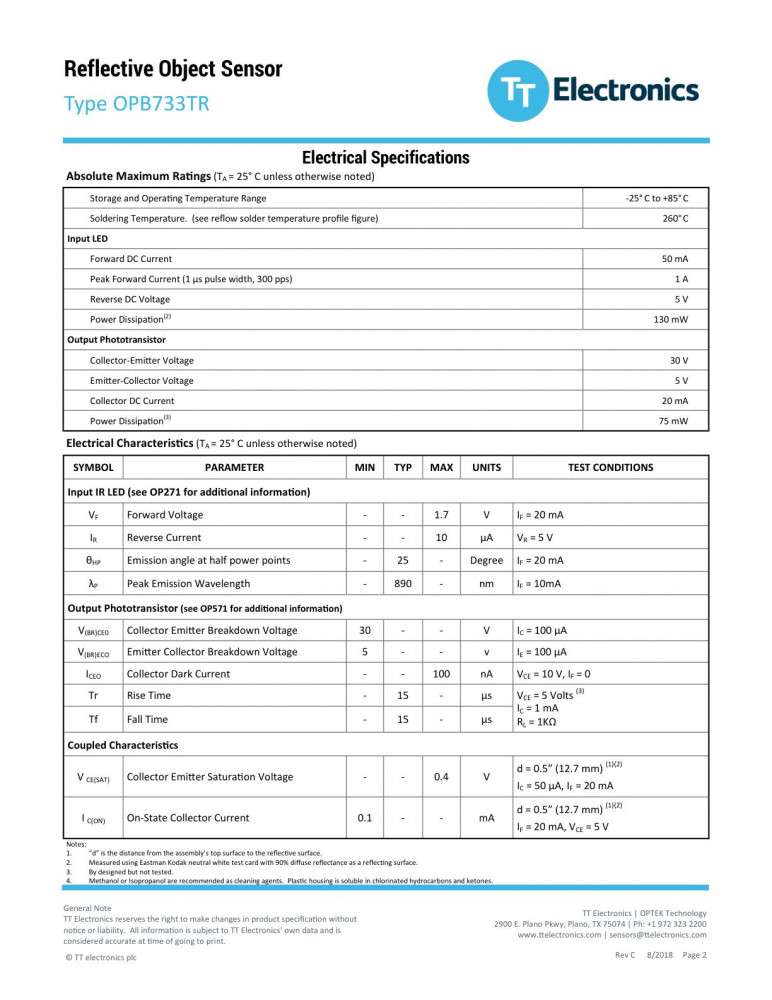 OPB733TR datasheet page 2