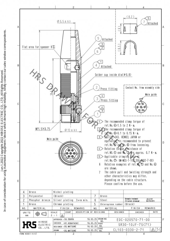 HRS SR30-10JF-7S(71) technical document preview
