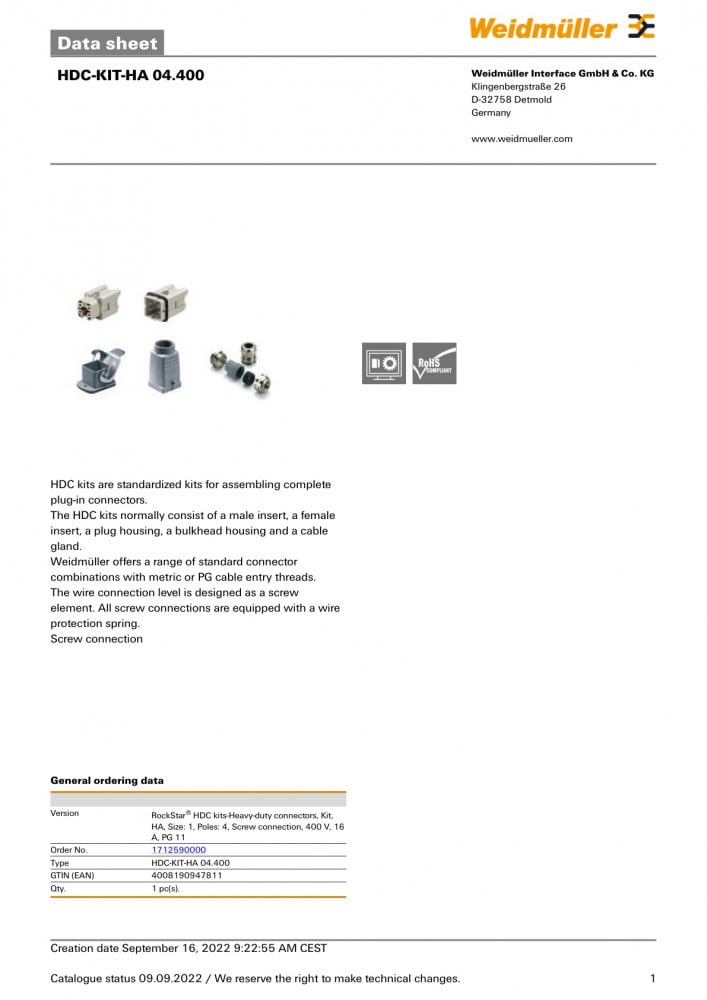 WEIDMULLER 1712590000 technical document page 1