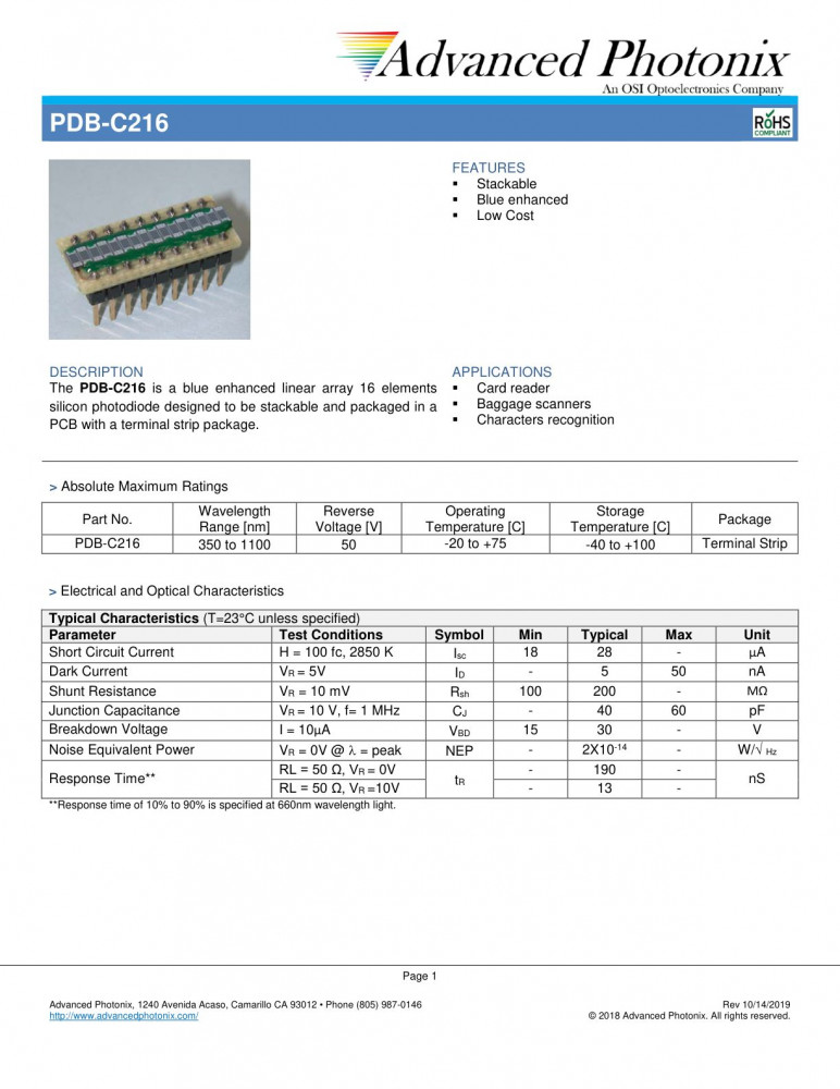 PDB-C216 datasheet page 1