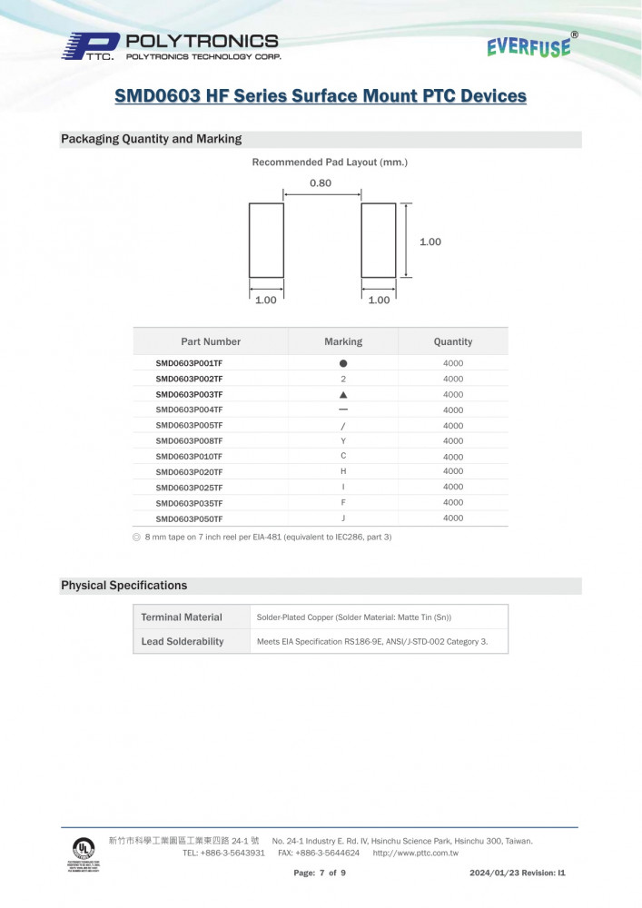 PTTC SMD0603P020TF datasheet page 7