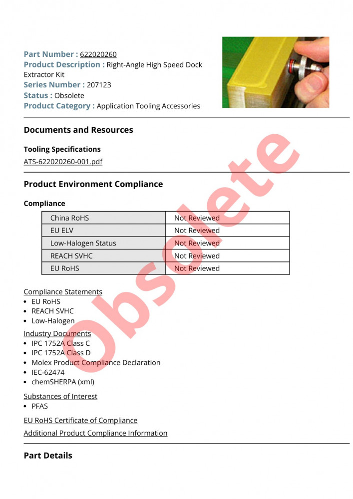 Tooling document page 1 for product 622020260