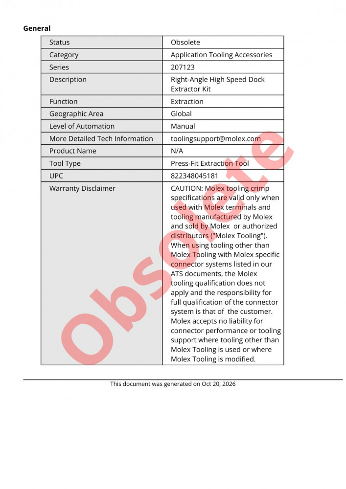 Tooling document page 2 for product 622020260