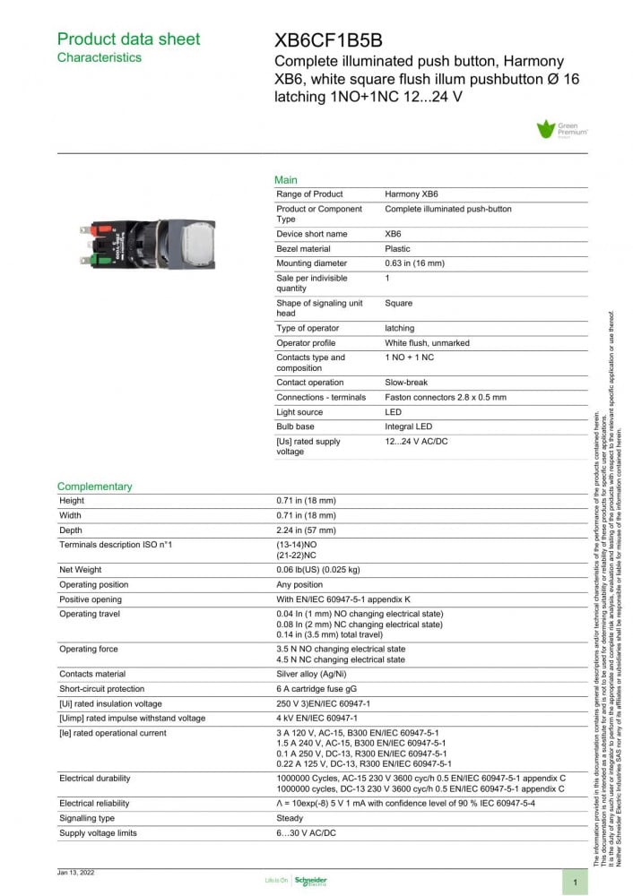 XB6CF1B5B technical document page 1