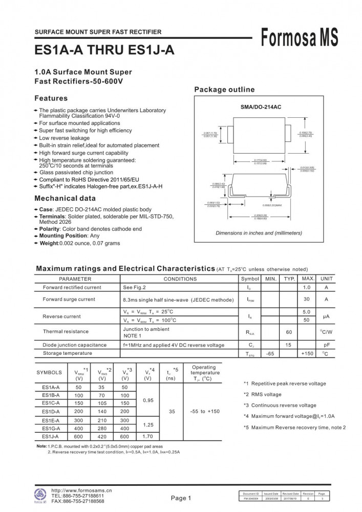 ES1G-A datasheet page 1