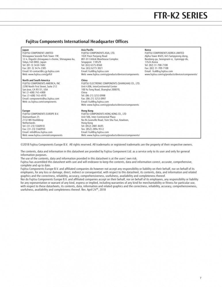 FTR-K2 series datasheet page 7