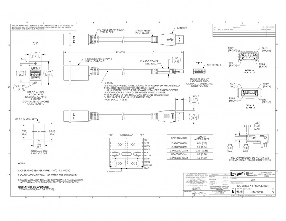 L-com U3A00030-05M technical drawing