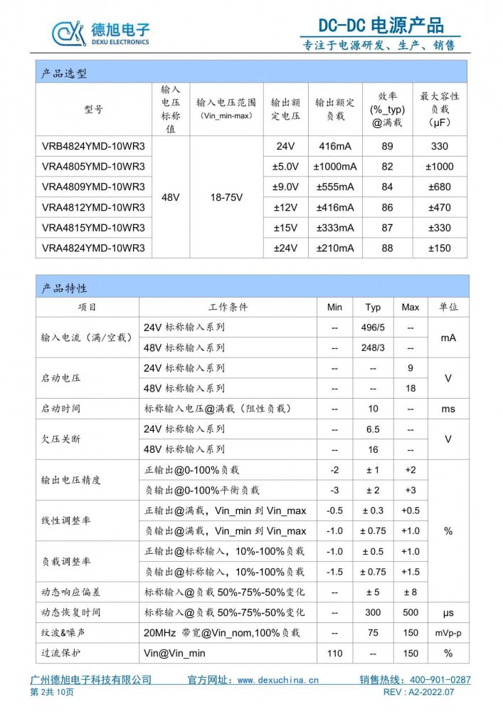 VRB2405YMD-10WR3 datasheet page 2