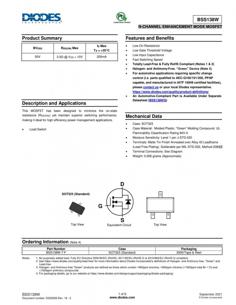 BSS138W-7-F datasheet page 1