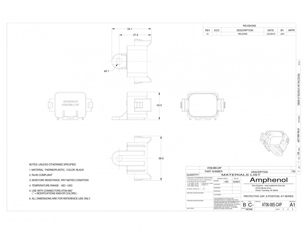 Amphenol AT06-08S-CAP technical drawing