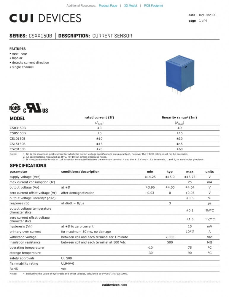 CS20150B datasheet page 1