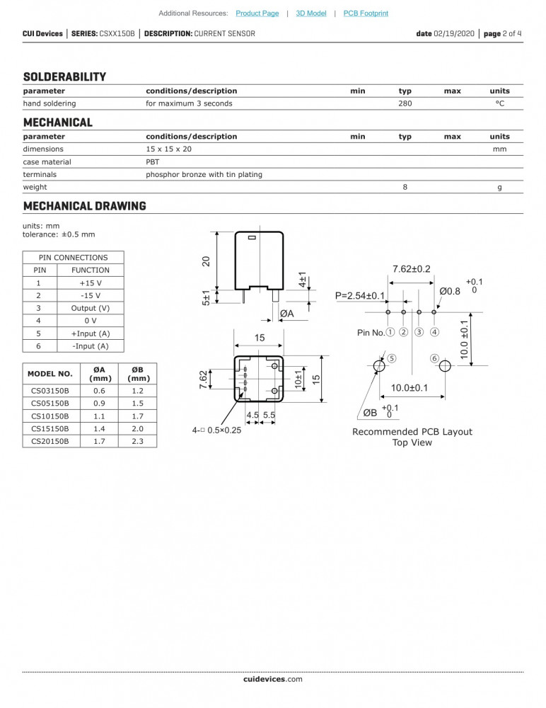 CS20150B datasheet page 2