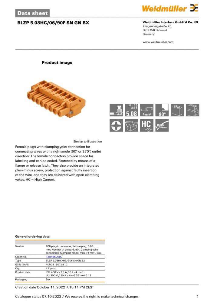 WEIDMULLER 1284860000 product documentation