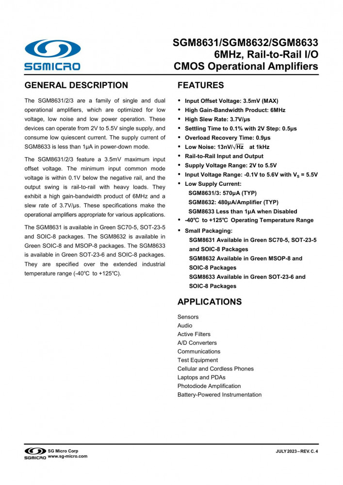 SGM8631 datasheet page 1