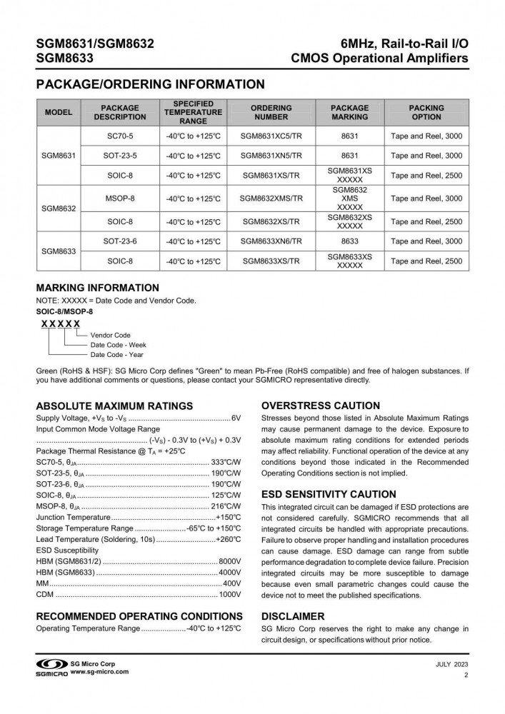 SGM8631 datasheet page 2