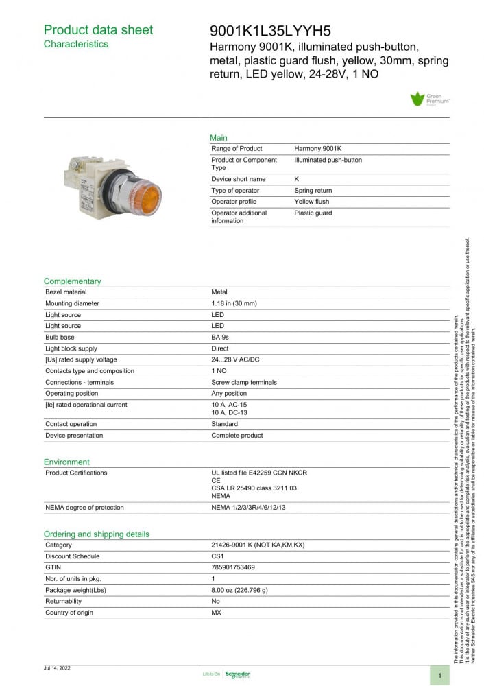9001K1L35LYYH5 technical document page 1
