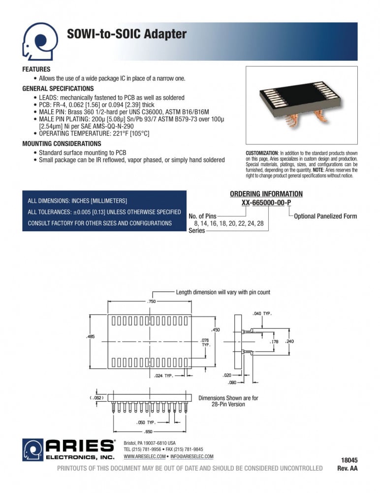 16-665000-00 SOWI-to-SOIC adapter technical document