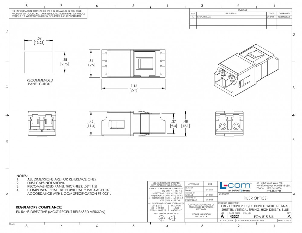 L-com FOA-815-BLU technical drawing preview
