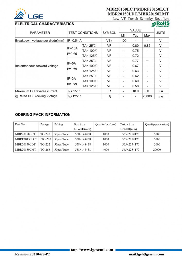 MBR20150LCT datasheet page 2