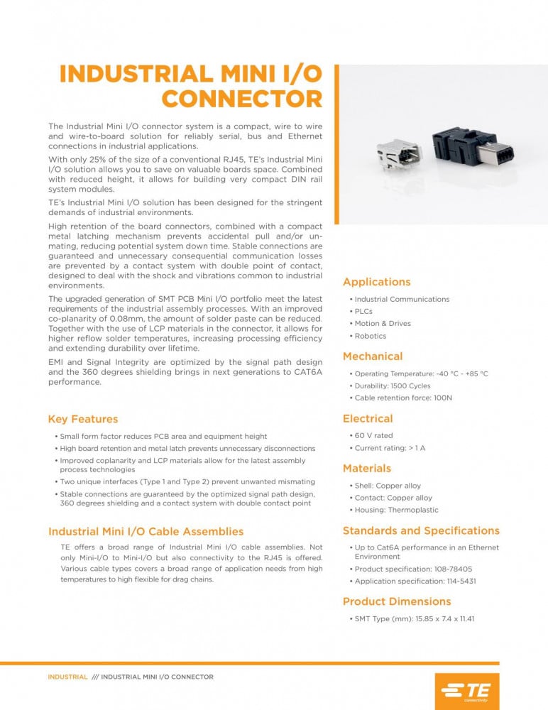 TE Industrial Mini I/O document page 1