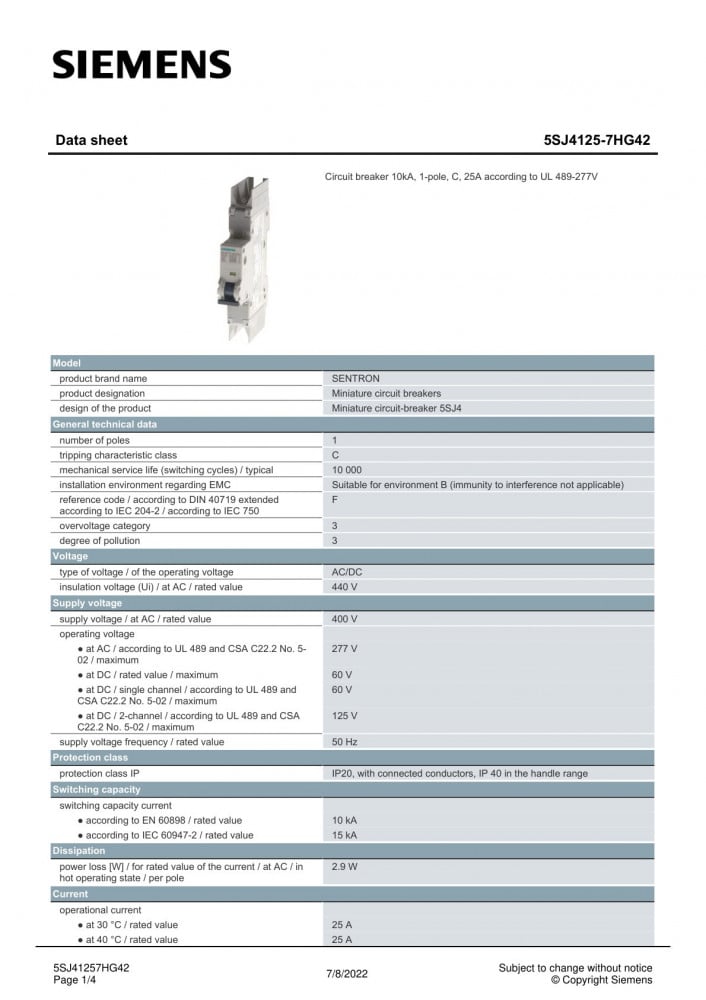 5SJ4125-7HG42 technical document page 1
