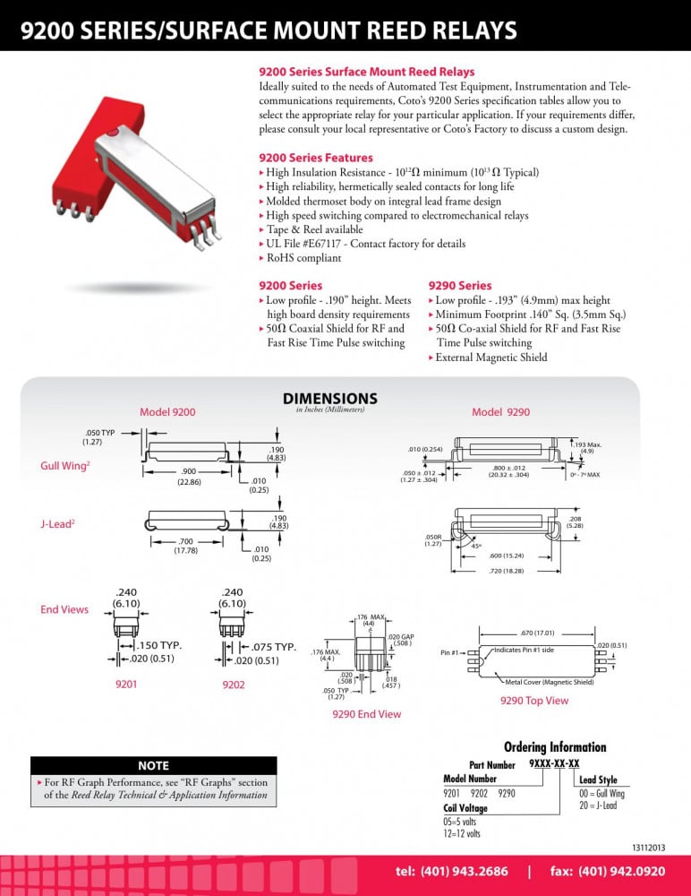 COTO 9200 Series and 9290 Series technical document page 1