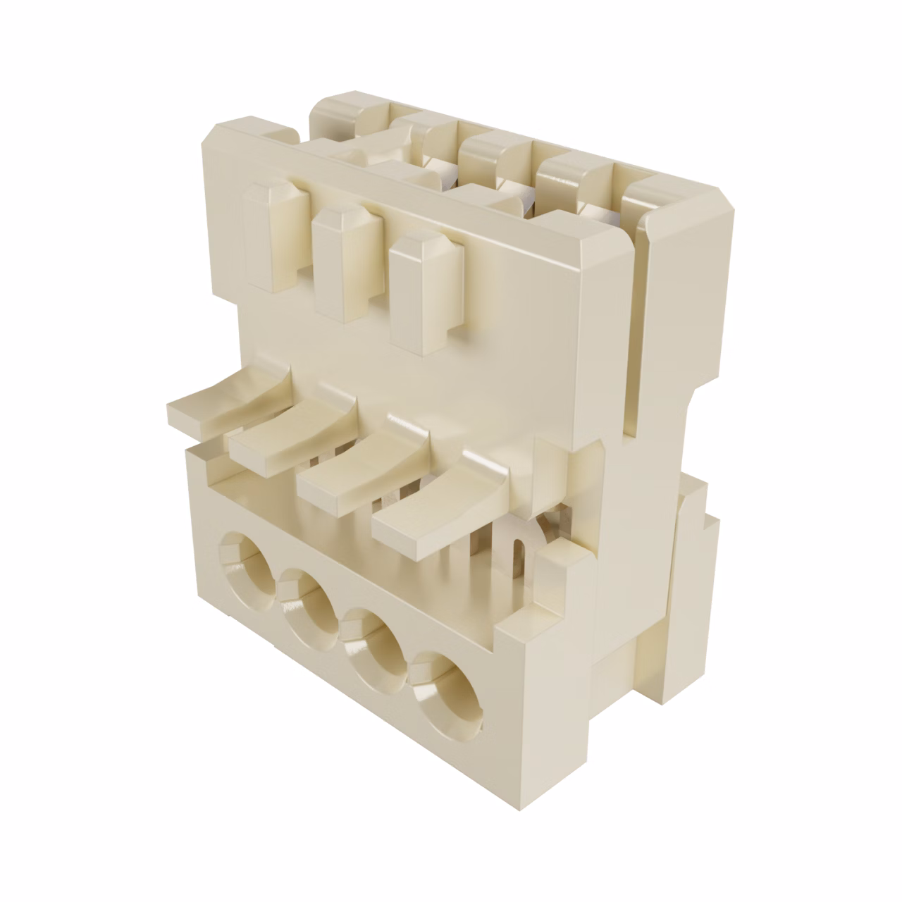 Appli-Mate RAST 2.5 Connector, 2.50mm Pitch, Female, 4 Circuits, Positions A and E Removed, Polarizing Rib Between 1/2, Locking Pips, 1 Slotted and 1 Open Endwall, Tin Plating for sale