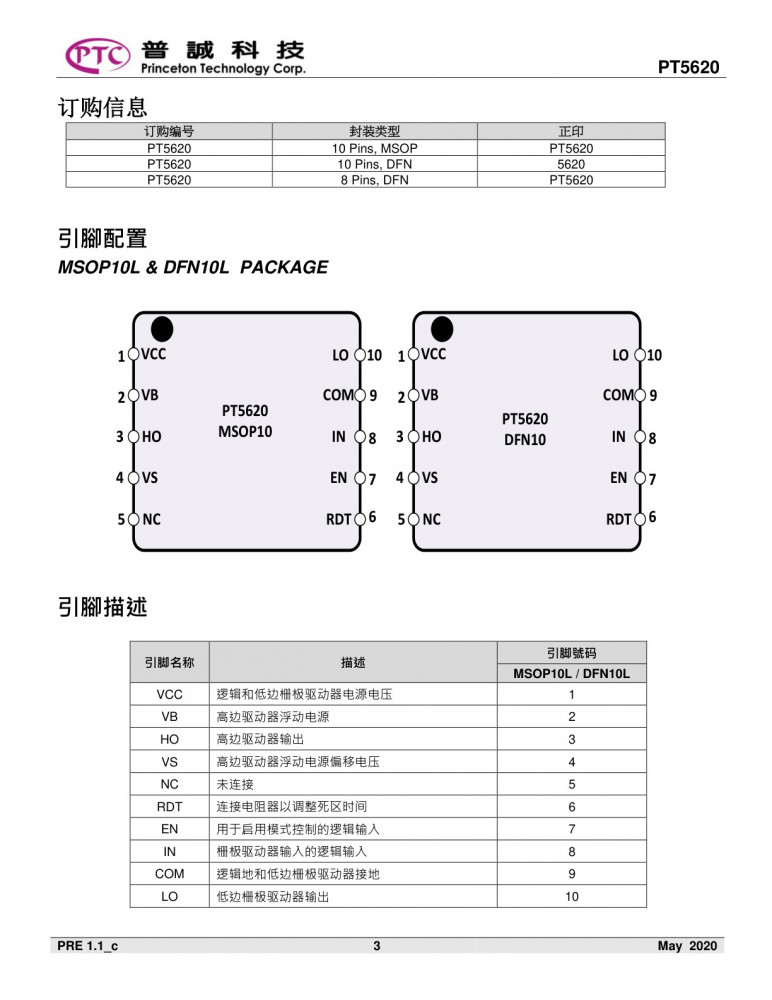 PT5620 datasheet page 3