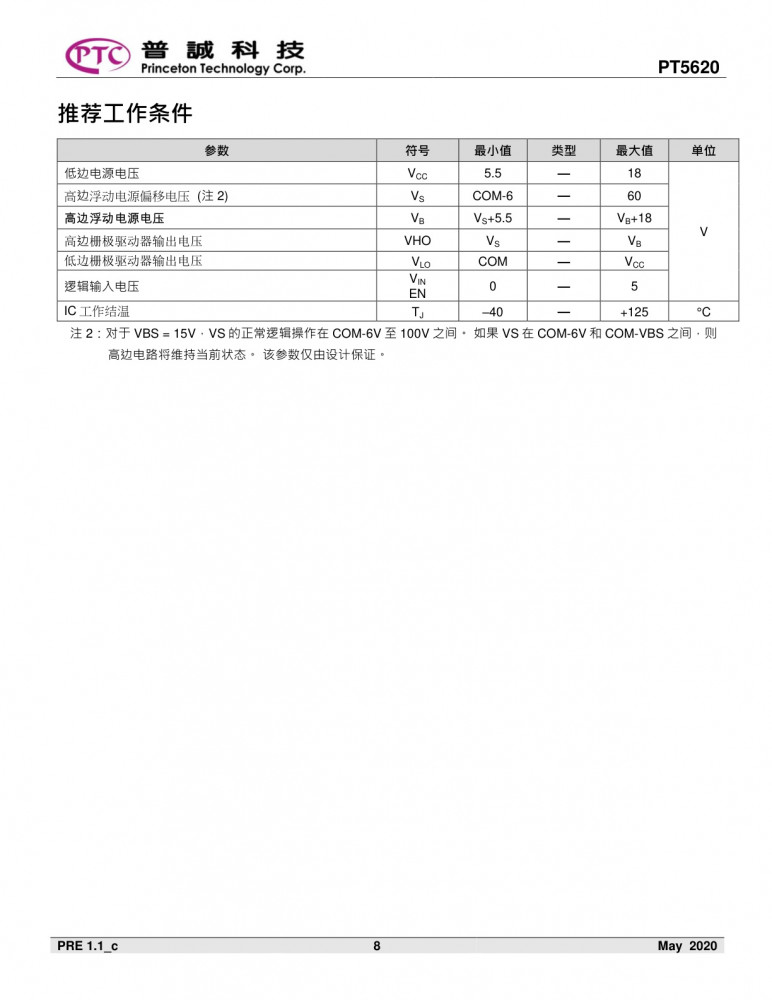 PT5620 datasheet page 8