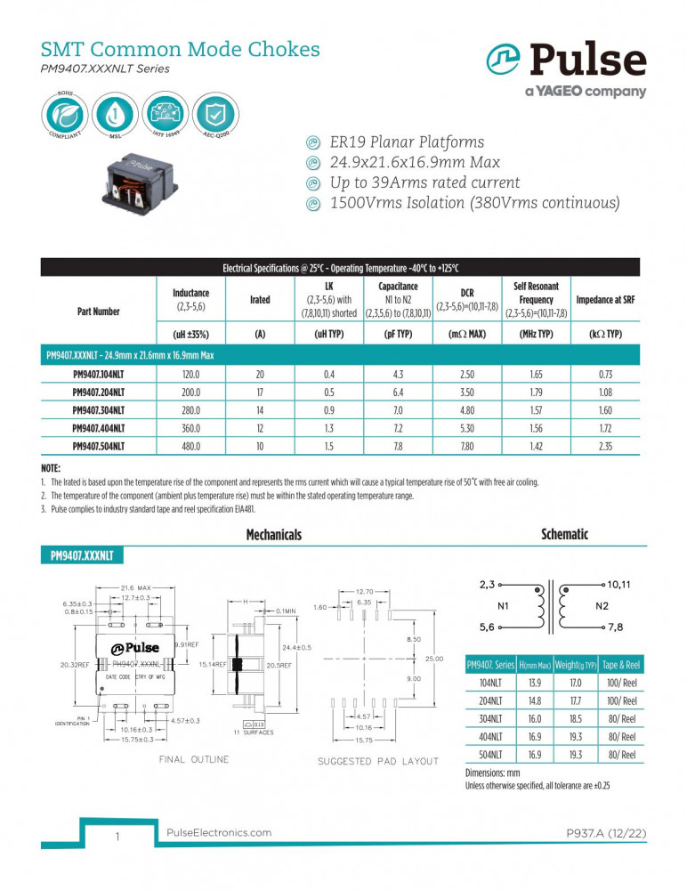 PULSE PM9407.404NLT datasheet page 1
