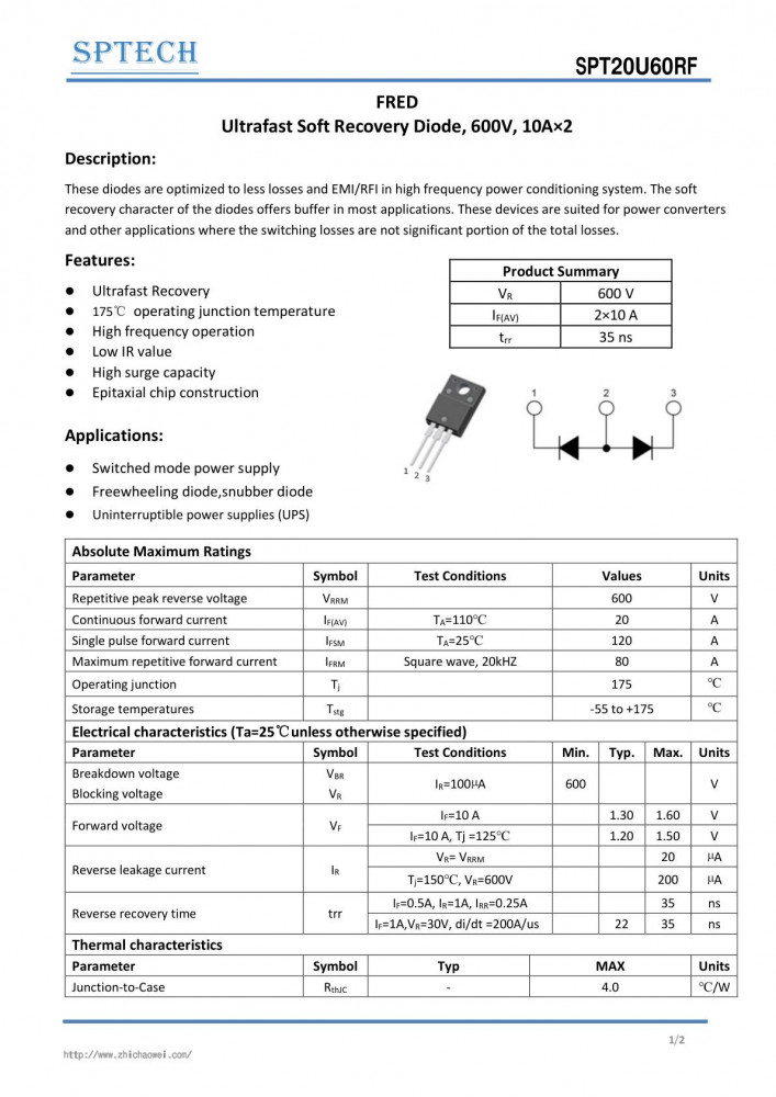 SPT20U60RF technical document page 1