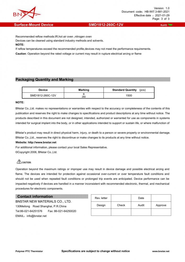 BNstar SMD1812-260C-12V datasheet page 3