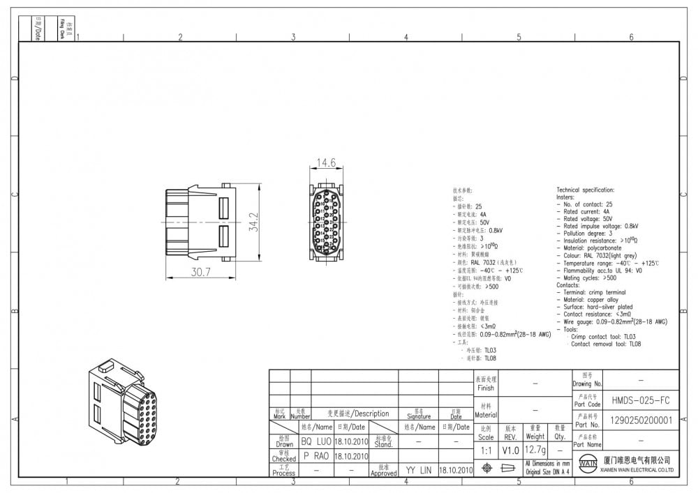 HMDS-025-FC technical document page
