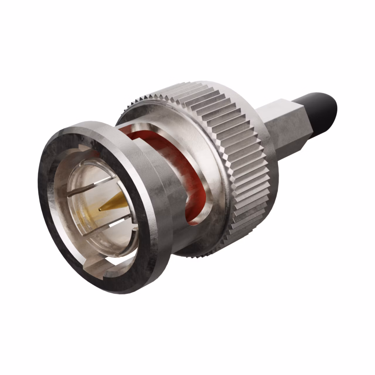 BNC Plug, Straight, Crimp, Belden 1855A Cable, Brass Body, Nickel (Ni) Plated, 75 Ohms for sale