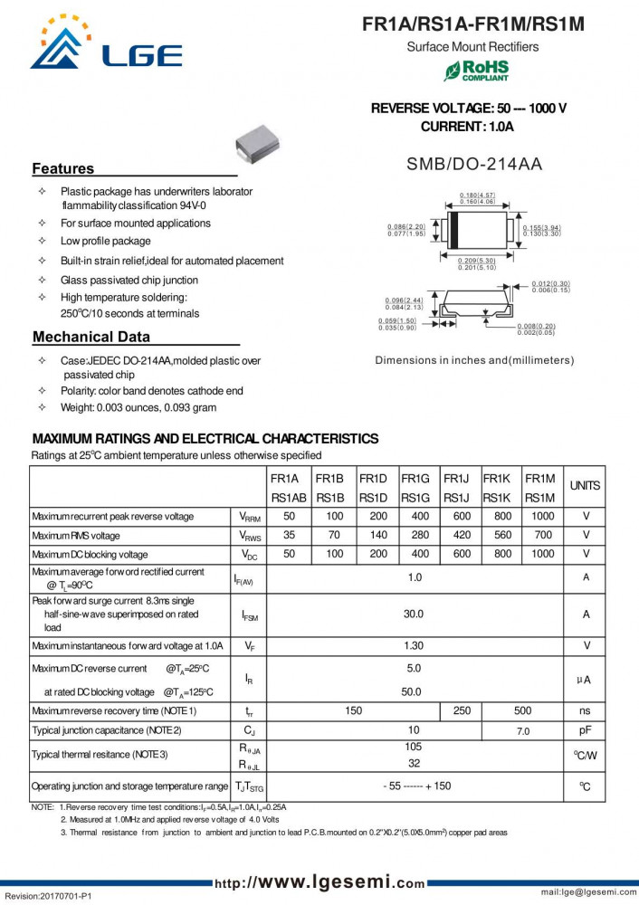 LGE FR1M datasheet page 1