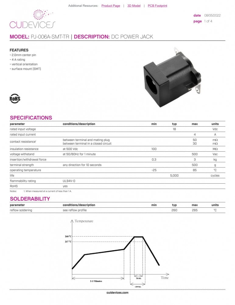 PJ-006A-SMT-TR product document page 1