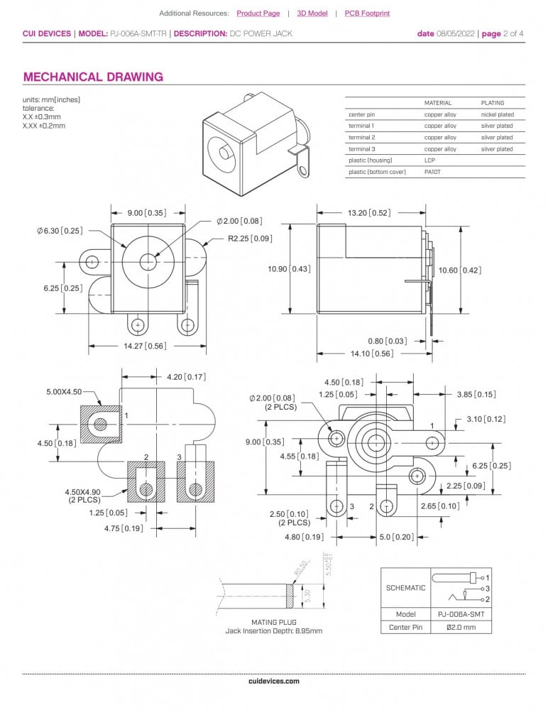 PJ-006A-SMT-TR product document page 2
