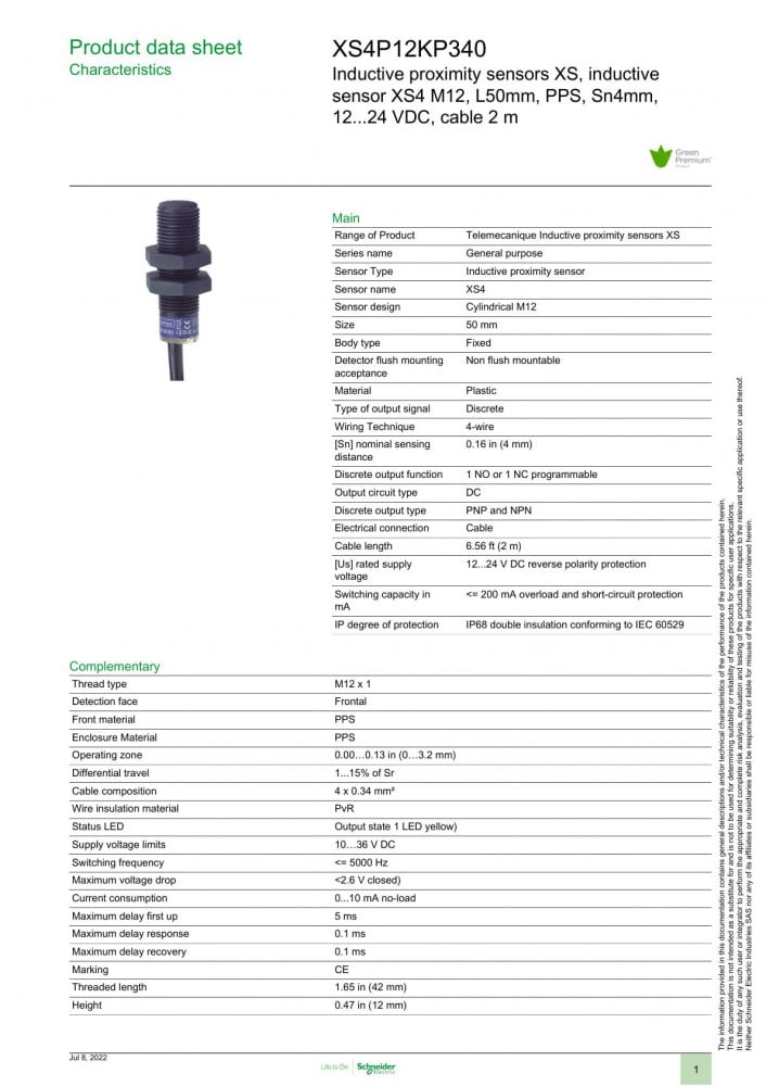 XS4P12KP340 technical document page 1